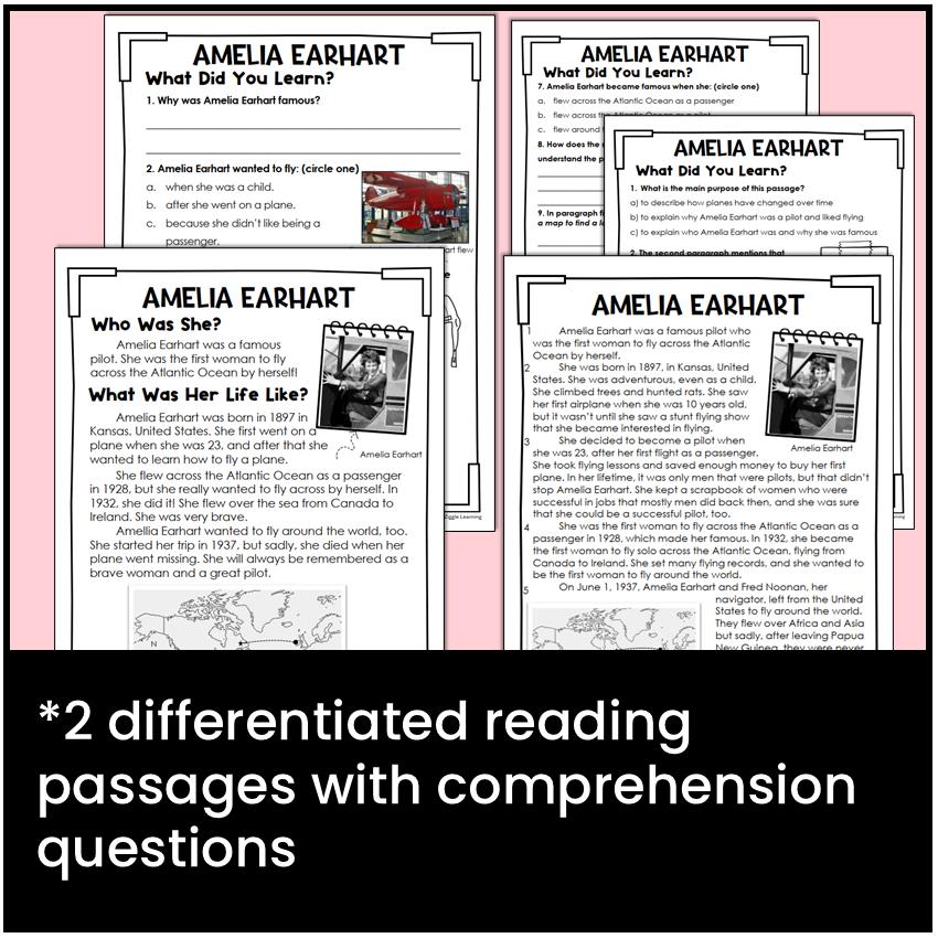 Amelia Earhart Activity Pack, Reading, Craft, Timeline, Graphic ...