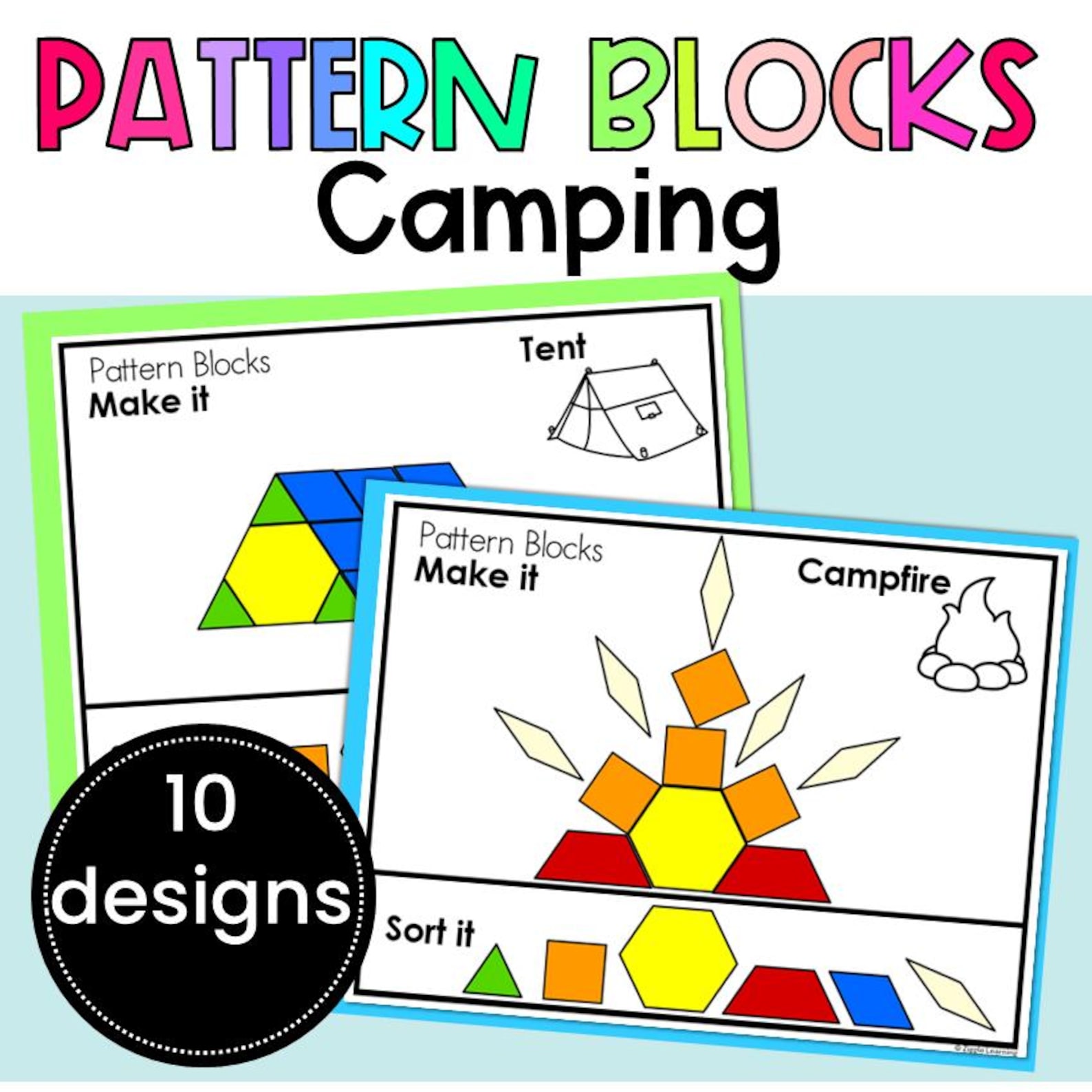 Printable Math Camping Theme Pattern Block Mats, Task Cards, 2D Shapes ...