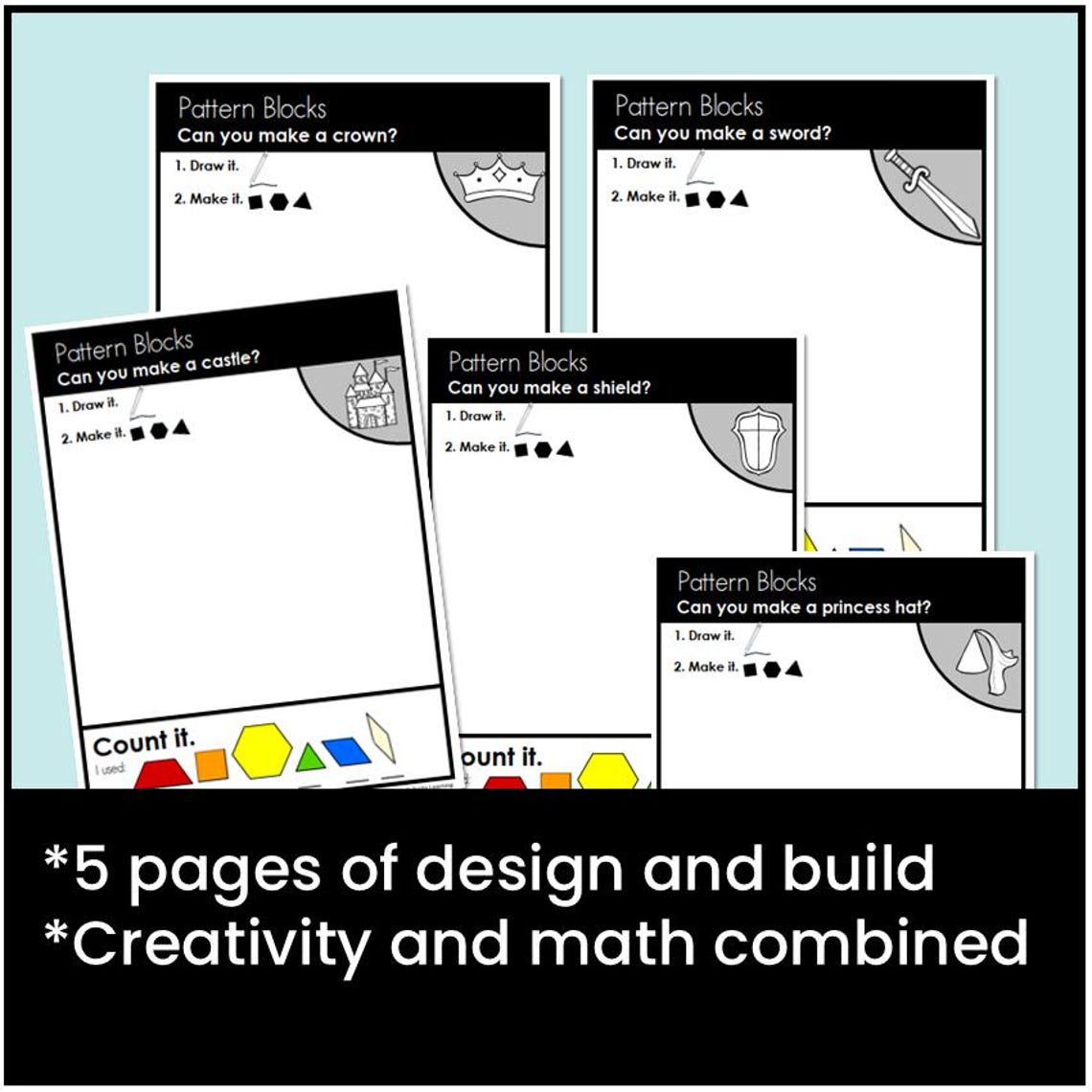Printable Math Fairytale Pattern Block Mats, Task Cards, Design ...