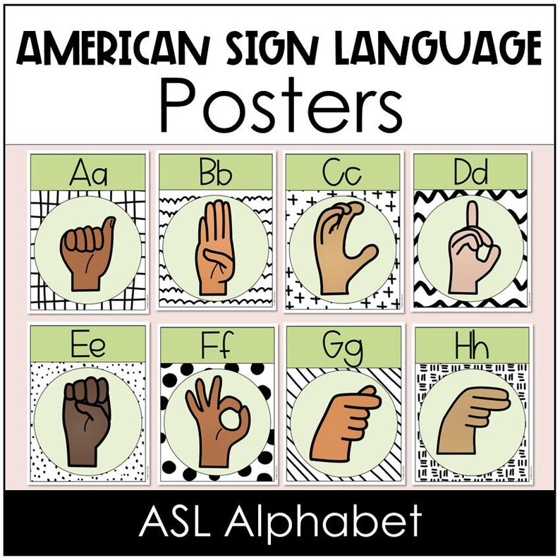 ASL American Sign Language Alphabet Printable Posters Deaf Awareness ...