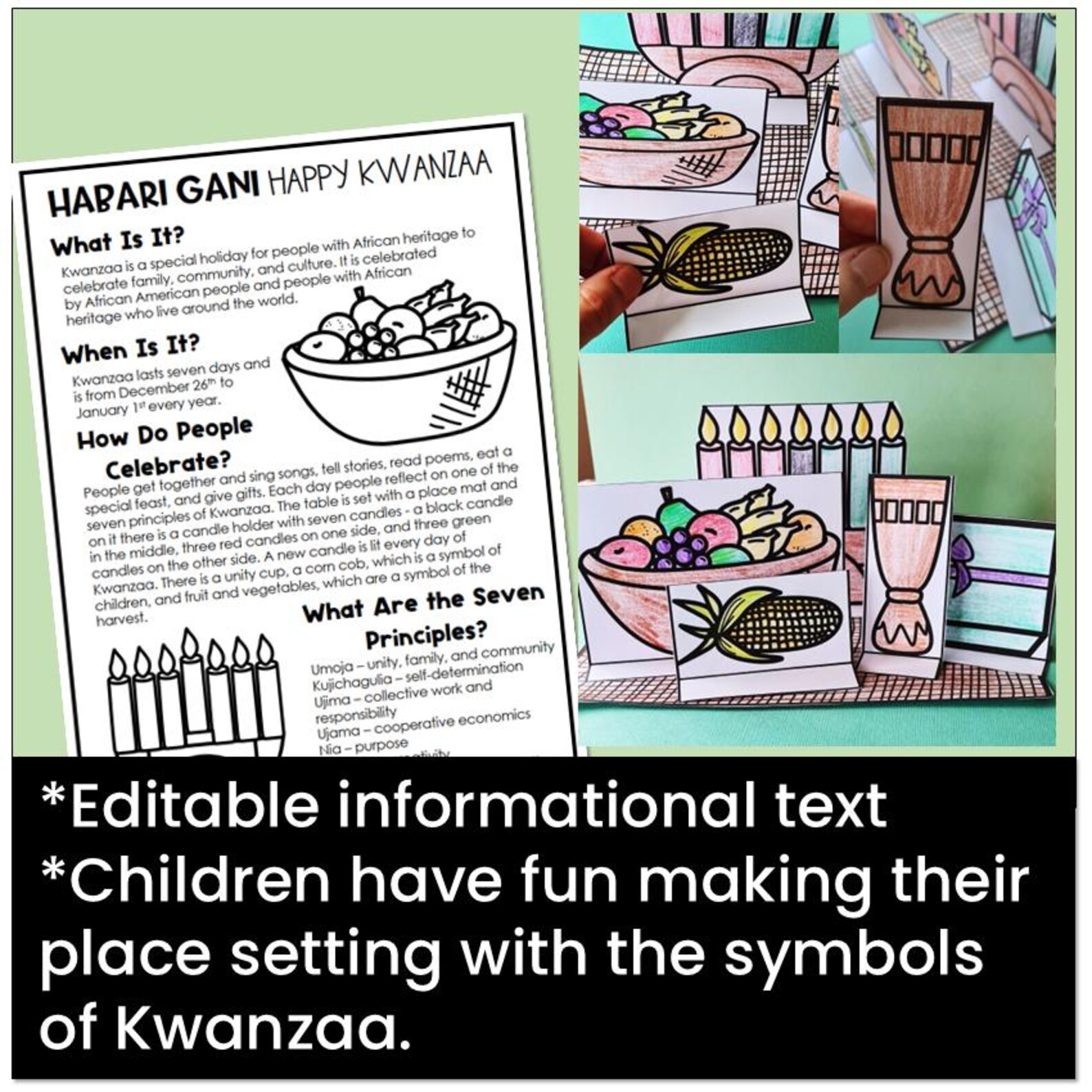 Kwanzaa Reading Crafts Printable Classroom Homeschool Cultural Learning ...