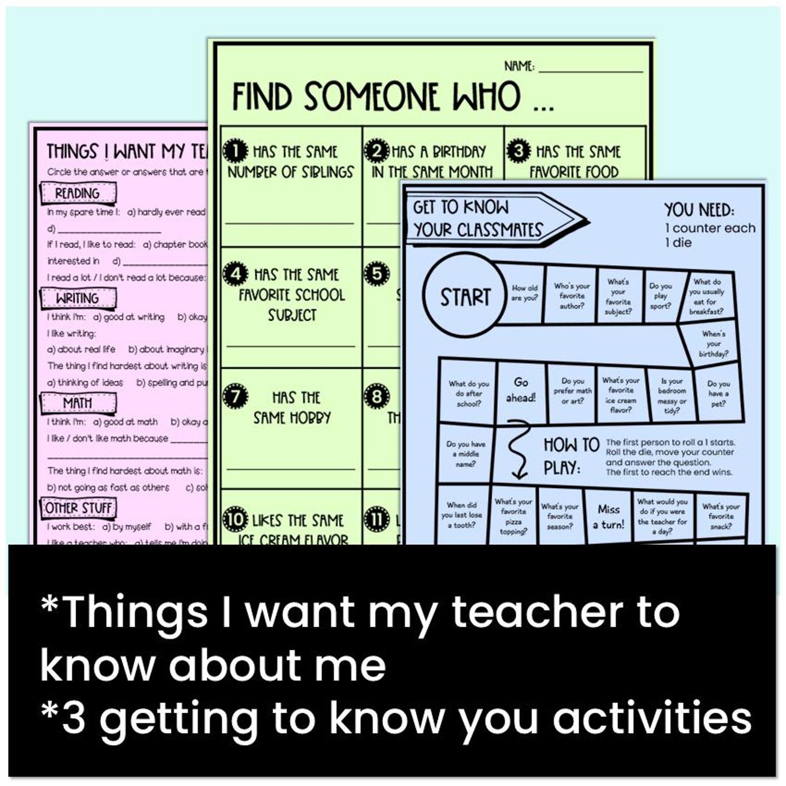 Back to School All About Me, Getting to Know You Activities Classroom ...