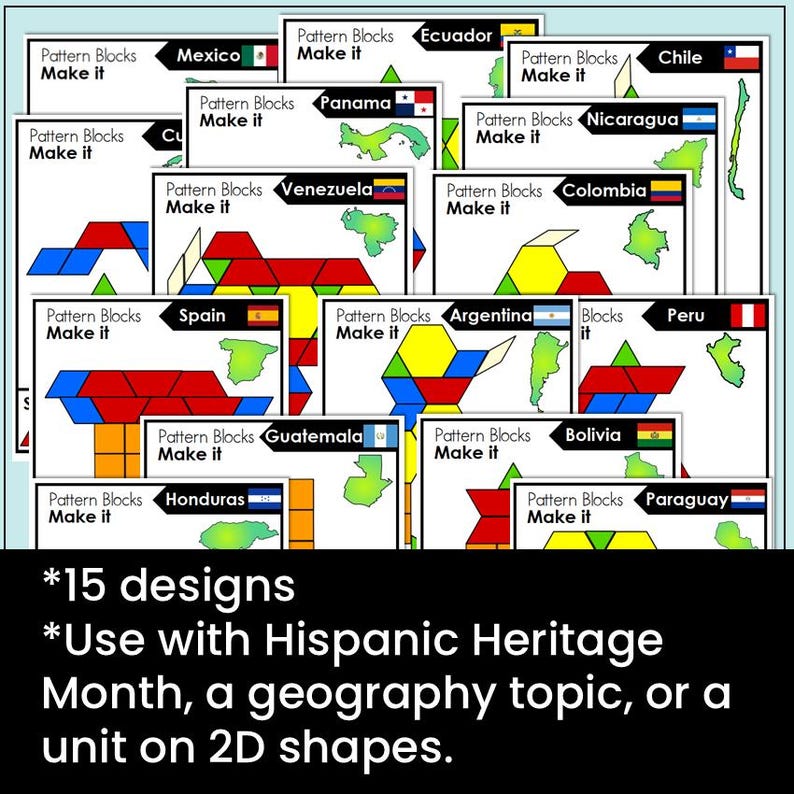 Printable Math Hispanic Countries Geography Pattern Block Mats, Task ...