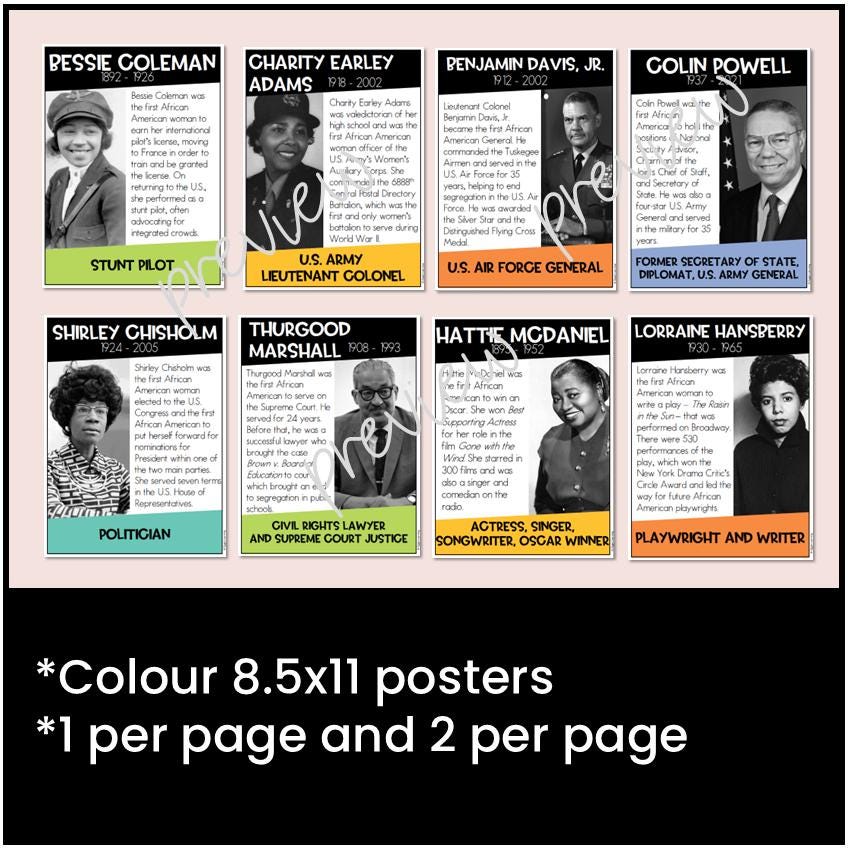 Black History Month Famous African Americans Leaders Printable Posters ...