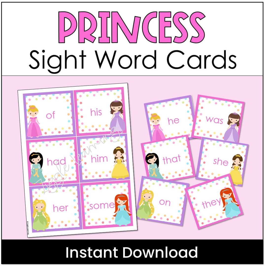 Printable Princess Sight Word Cards, Princesses Reading Flashcards ...