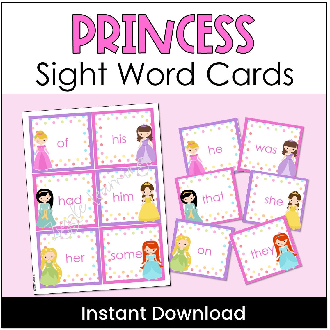 Printable Princess Sight Word Cards, Princesses Reading Flashcards ...