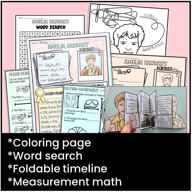 Amelia Earhart Activity Pack, Reading, Craft, Timeline, Graphic ...