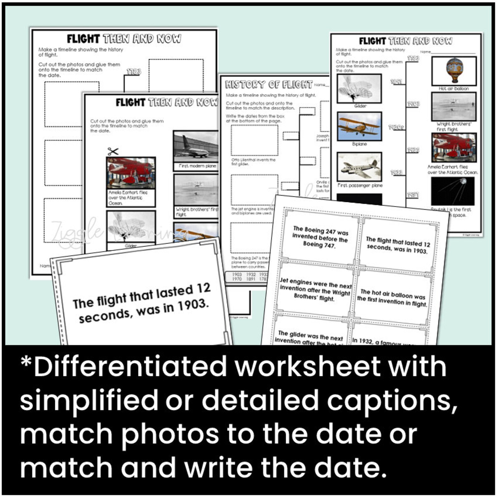 Printable History of Flight Timeline, Planes Then and Now Worksheet ...