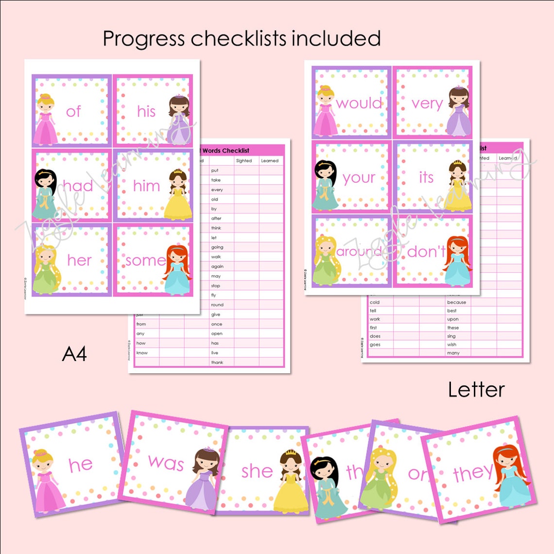 Printable Princess Sight Word Cards, Princesses Reading Flashcards ...
