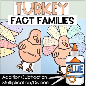 Printable Turkey Fact Families Craft, Thanksgiving Fall Math Activity ...