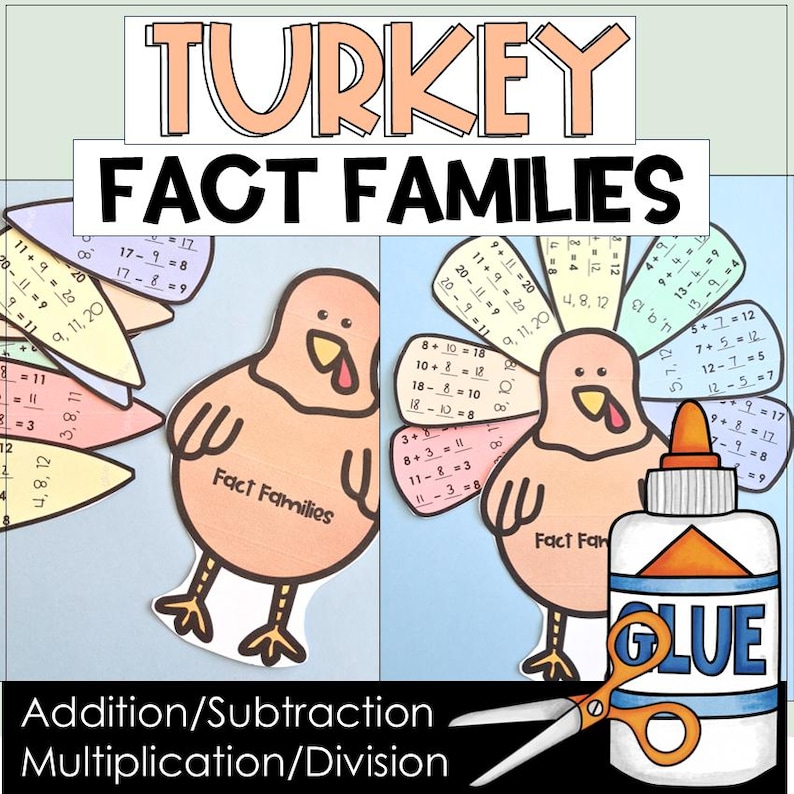 Printable Turkey Fact Families Craft, Thanksgiving Fall Math Activity ...
