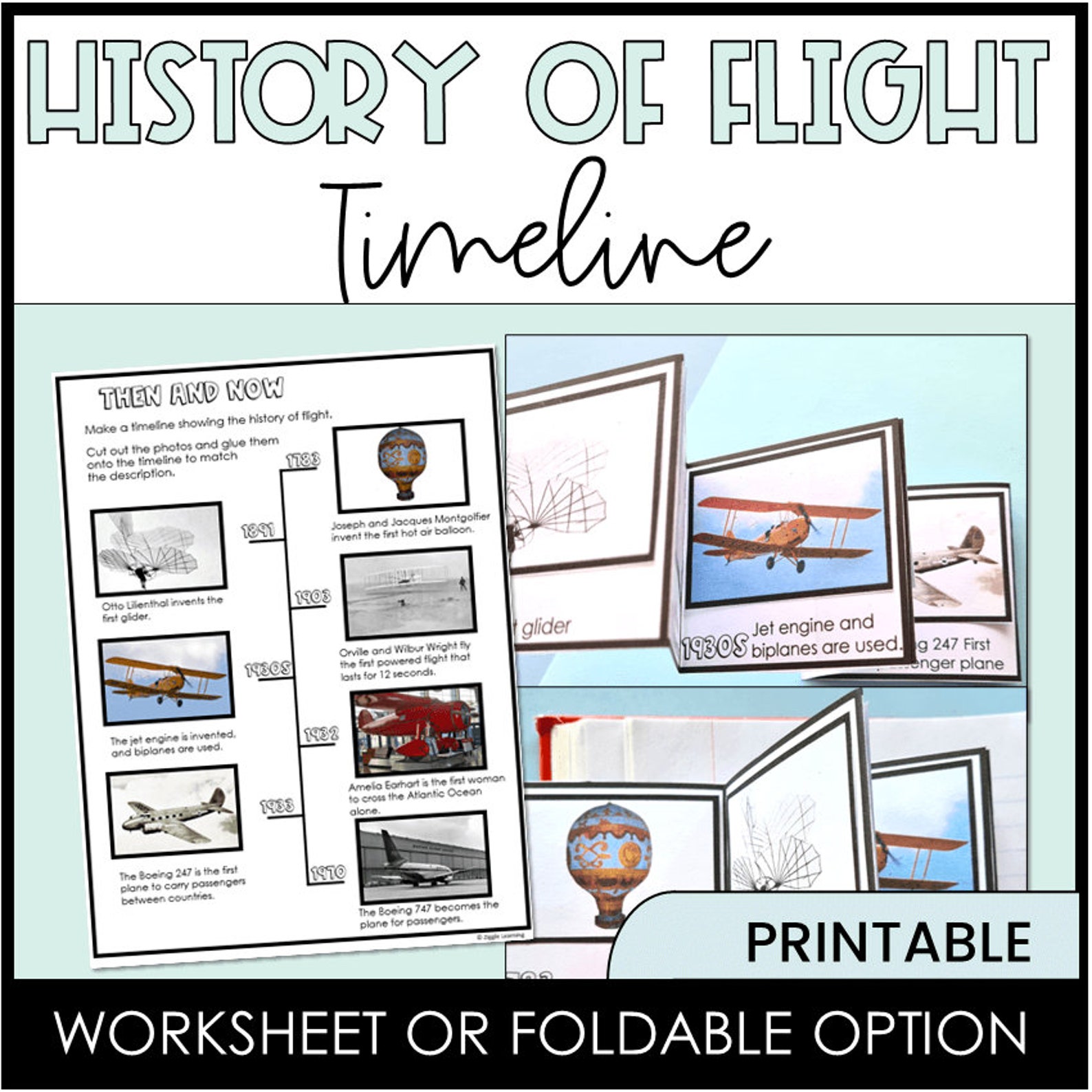 Printable History of Flight Timeline, Planes Then and Now Worksheet ...