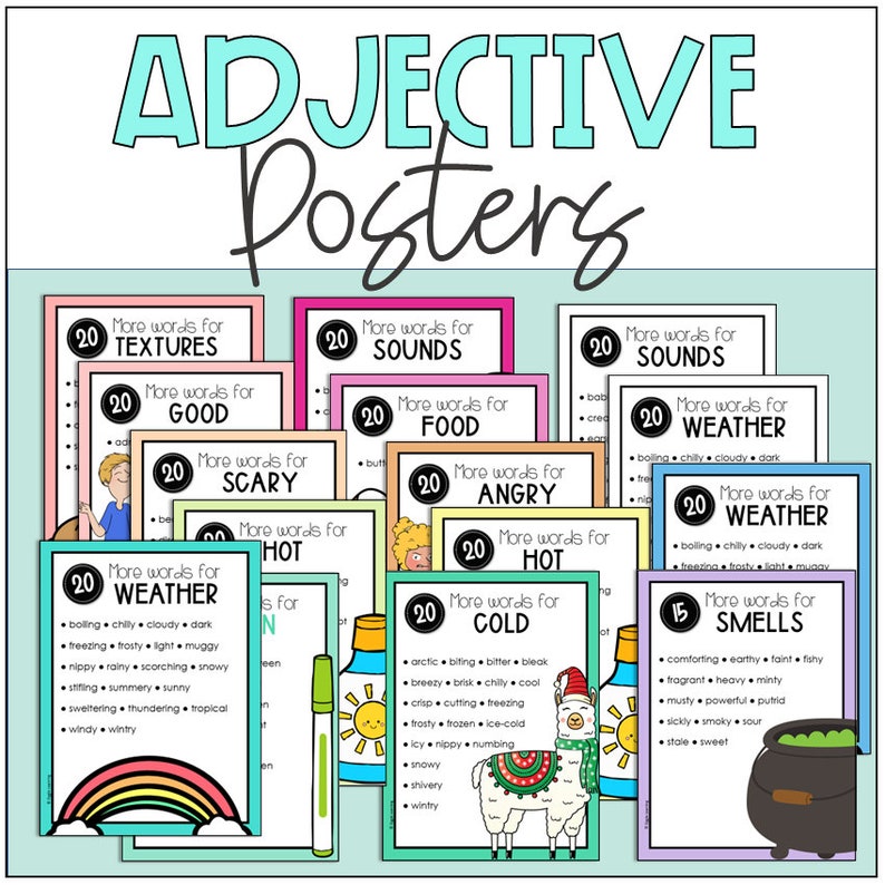 Printable Adjective Posters, Synonyms for Common Topics, Over-used ...