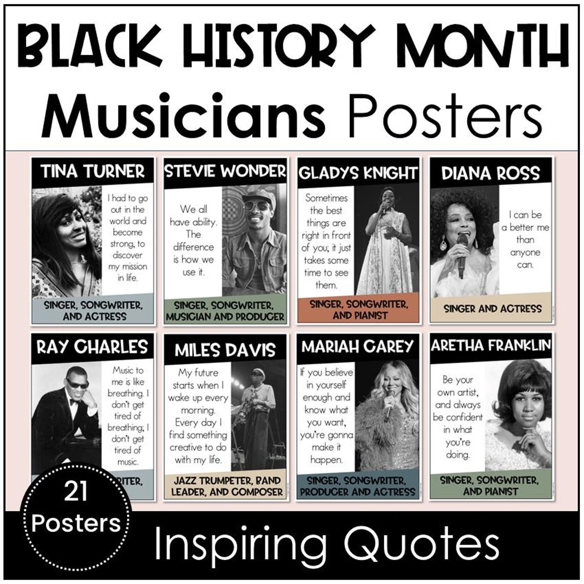 Black History Month Musicians Inspiring Quotes Printable Posters ...