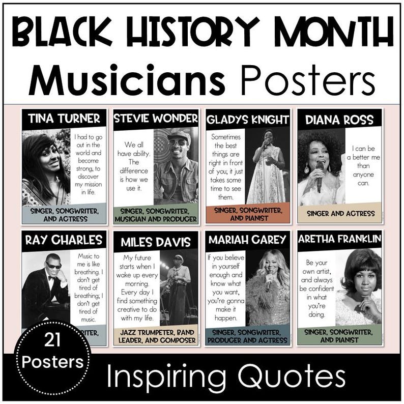 Black History Month Musicians Inspiring Quotes Printable Posters ...
