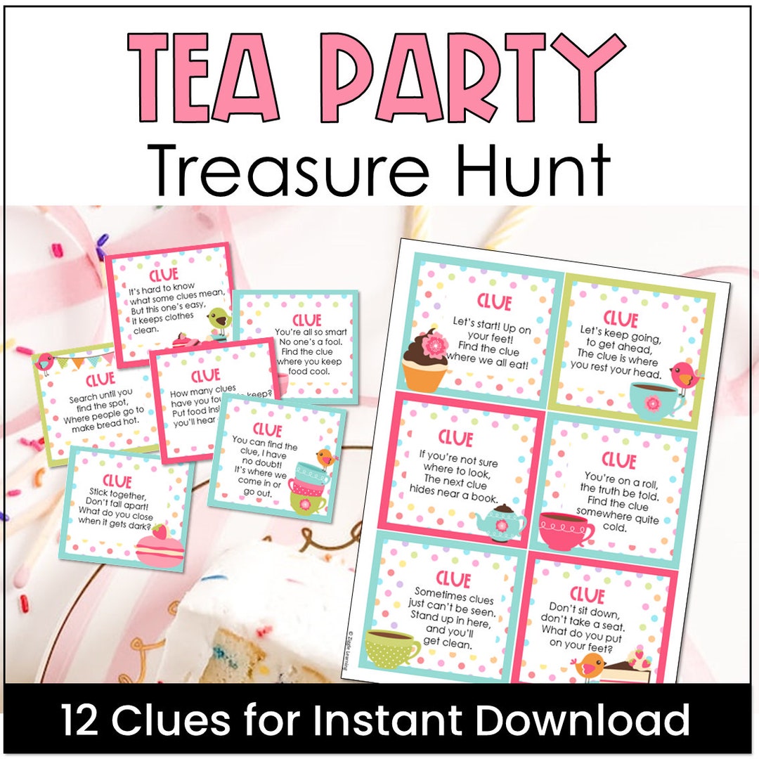 Tea Party Treasure Hunt Clues, Printable Treasure Hunt, Girl's Birthday ...
