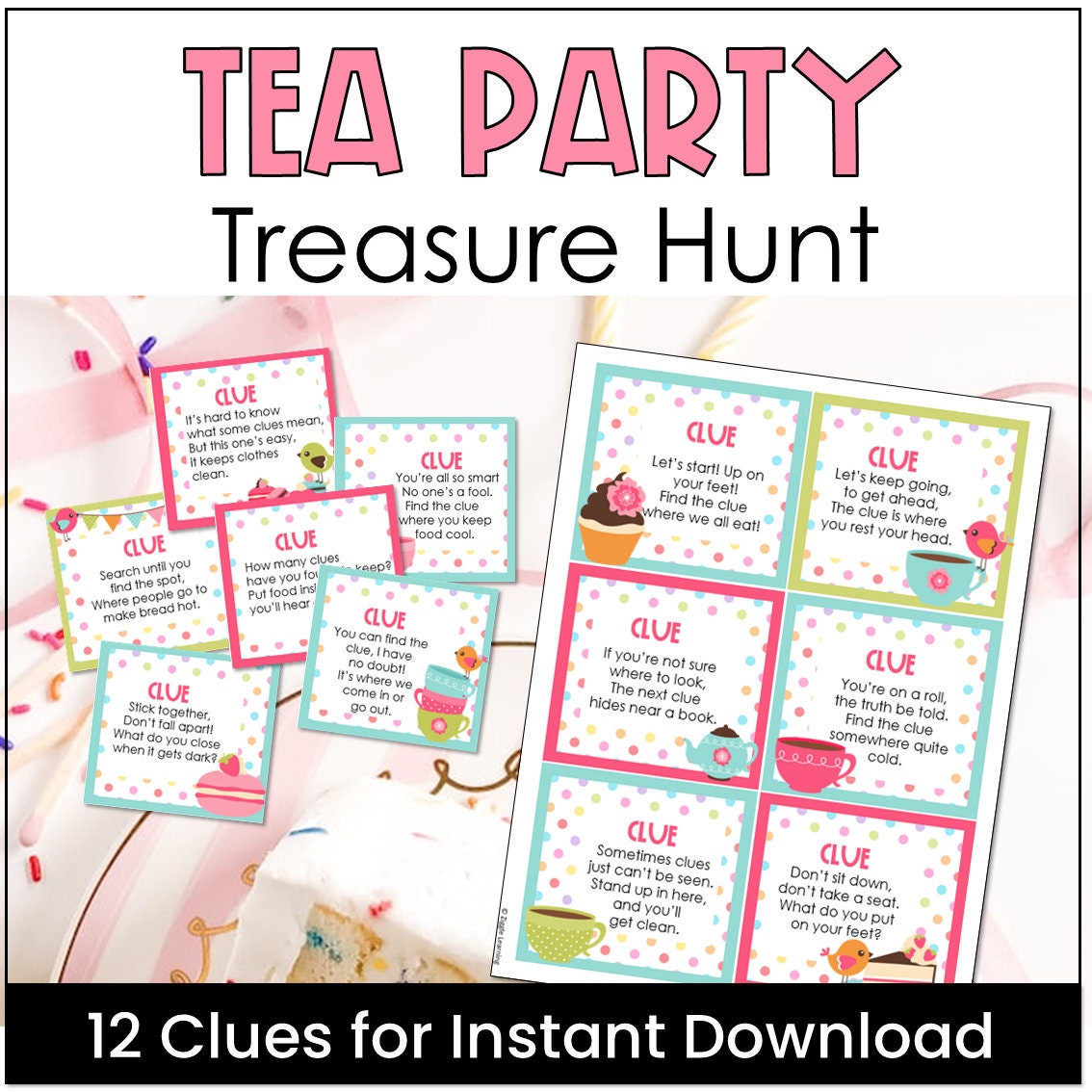 Tea Party Treasure Hunt Clues, Printable Treasure Hunt, Girl's Birthday ...