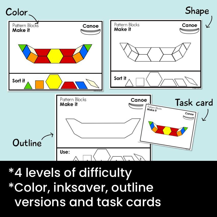 Printable Math Camping Theme Pattern Block Mats, Task Cards, 2D Shapes ...