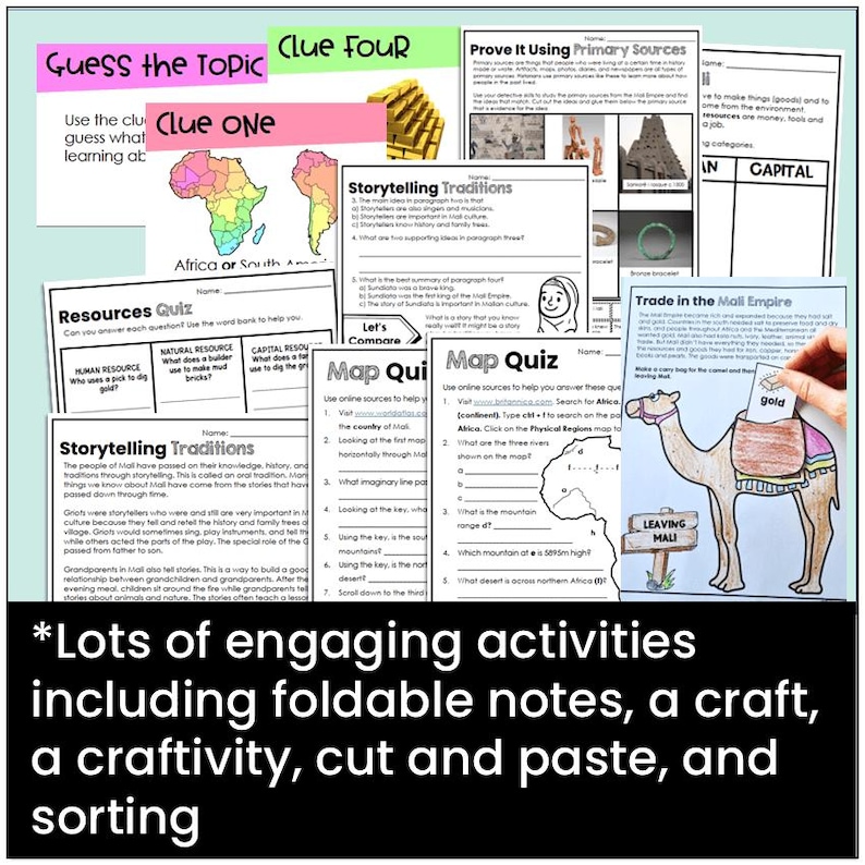 Mali Empire History Activity Pack, Worksheets, Craft, Elementary ...