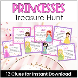 Princess Treasure Hunt Clues, Princess Party Game, Printable Princesses ...