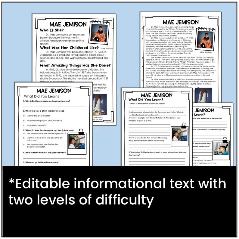Mae Jemison Activity Pack Reading Passage Space Shuttle Craft Foldable ...