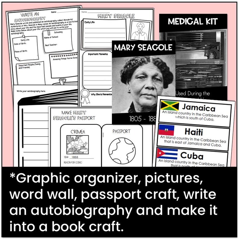 Mary Seacole Activity Pack Reading Passage Craft Foldable Timeline ...