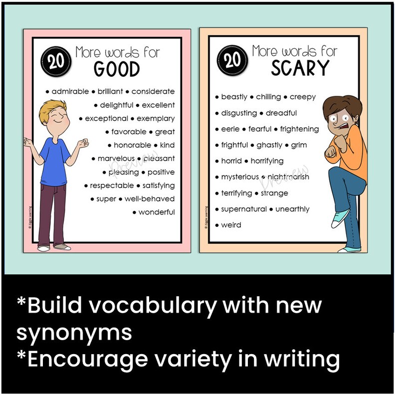 Printable Adjective Posters, Synonyms for Common Topics, Over-used ...