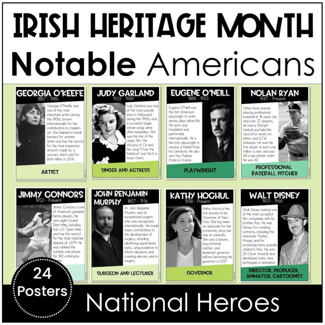Irish Heritage Month Famous Irish Americans Printable PDF Posters for ...