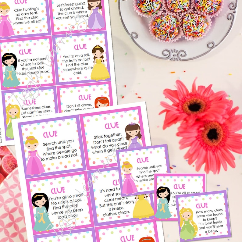 Princess Treasure Hunt Clues, Princess Party Game, Printable Princesses ...