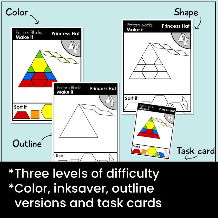 Printable Math Fairytale Pattern Block Mats, Task Cards, Design ...