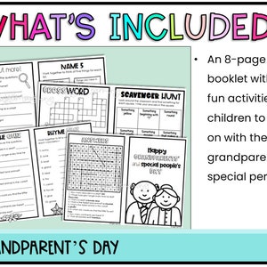 Grandparent's Day Activity Book, Printable Booklet, Classroom, Family ...