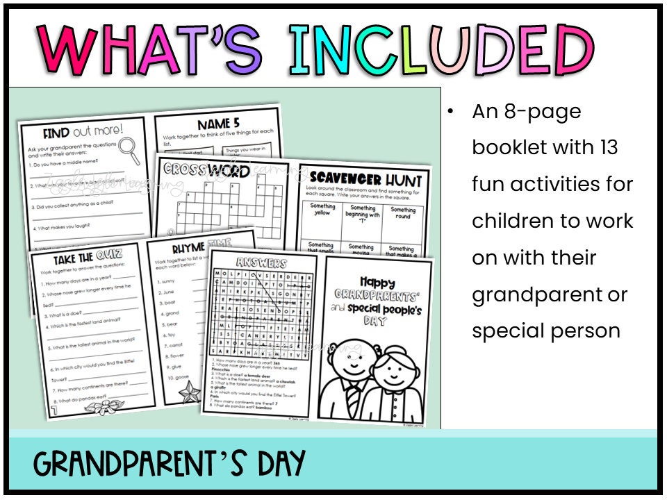 Grandparent's Day Activity Book, Printable Booklet, Classroom, Family ...