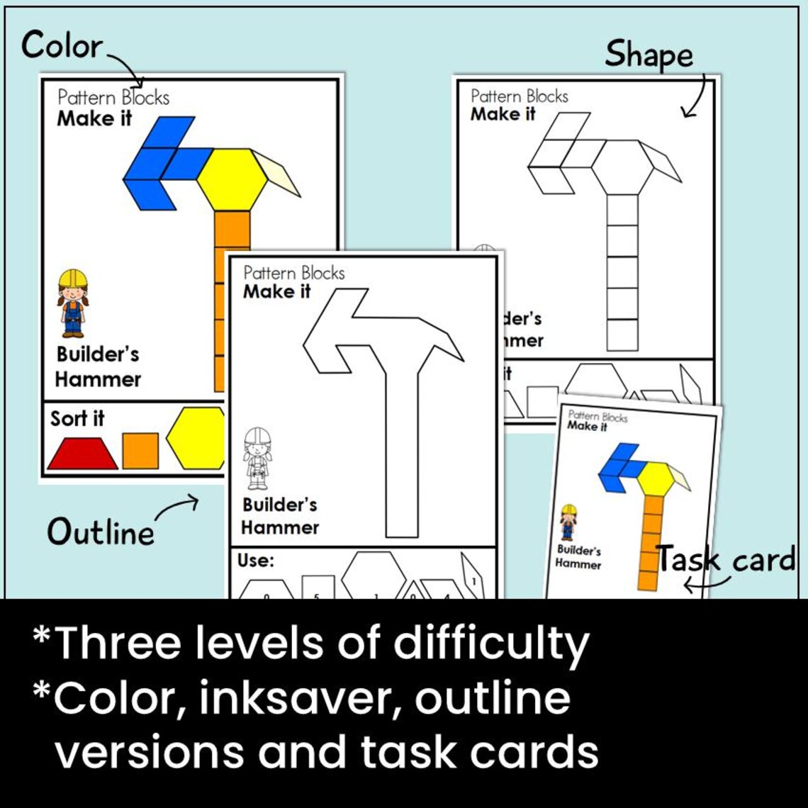 Printable Math Community Helpers and Careers Pattern Block Mats, Task ...