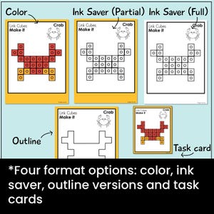 Printable Math Ocean Animals Sea Creatures Link Cubes Mats, Task Cards ...