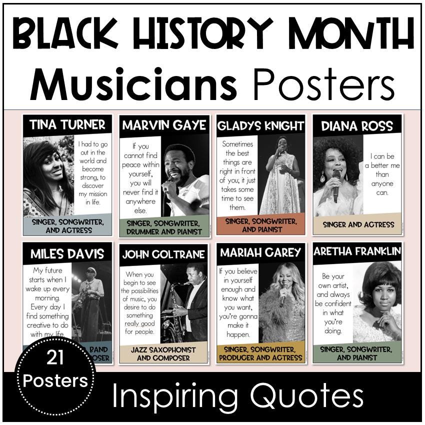 Black History Month Musicians Inspiring Quotes Printable Posters ...