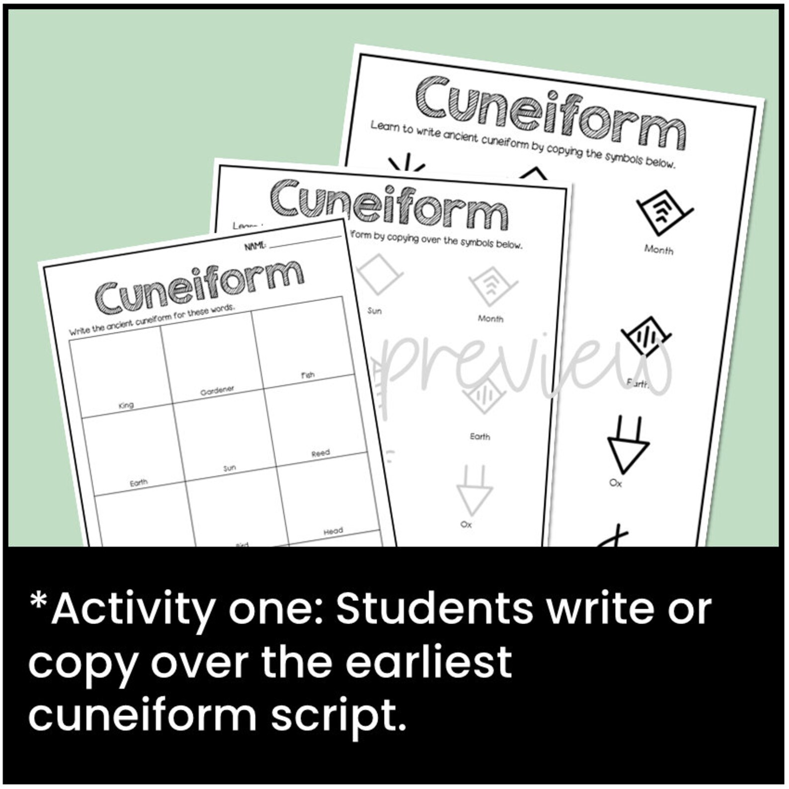 Ancient Mesopotamia Cuneiform Writing Script Activity, Ancient History ...