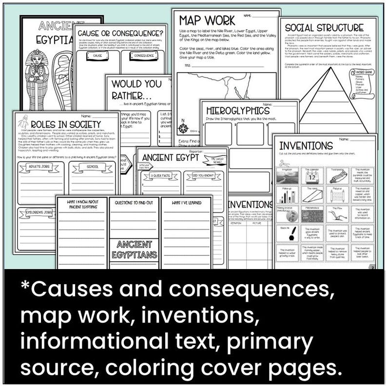 Ancient Egypt Packet Printable Activities Timeline, Informational Text ...