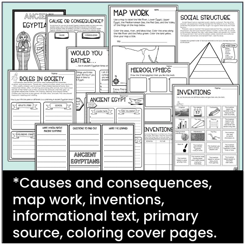 Ancient Egypt Packet Printable Activities Timeline, Informational Text ...