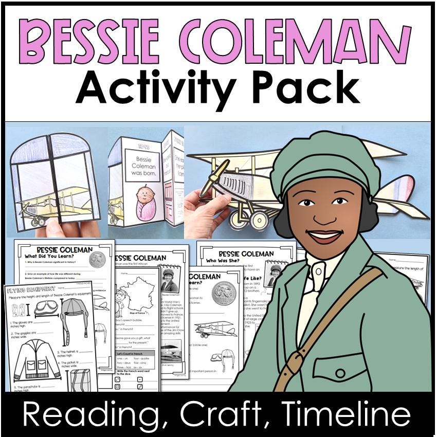 Bessie Coleman Activity Pack Reading Passage Airplane Craft Foldable ...