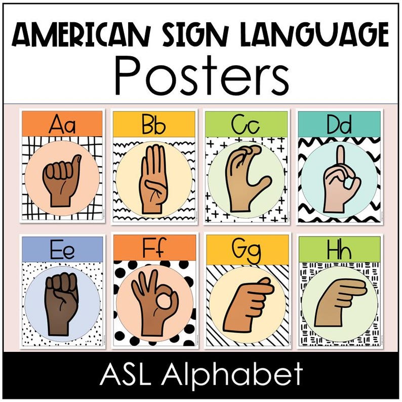 ASL American Sign Language Alphabet Brights Printable Posters Deaf ...