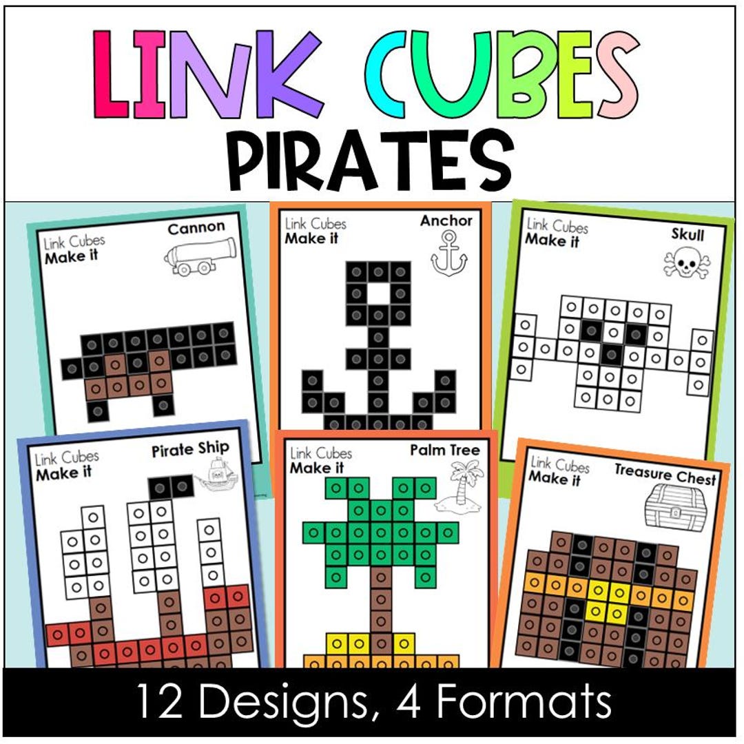Printable Math Pirates Theme Link Cubes Mats, Task Cards, Snap Cubes ...