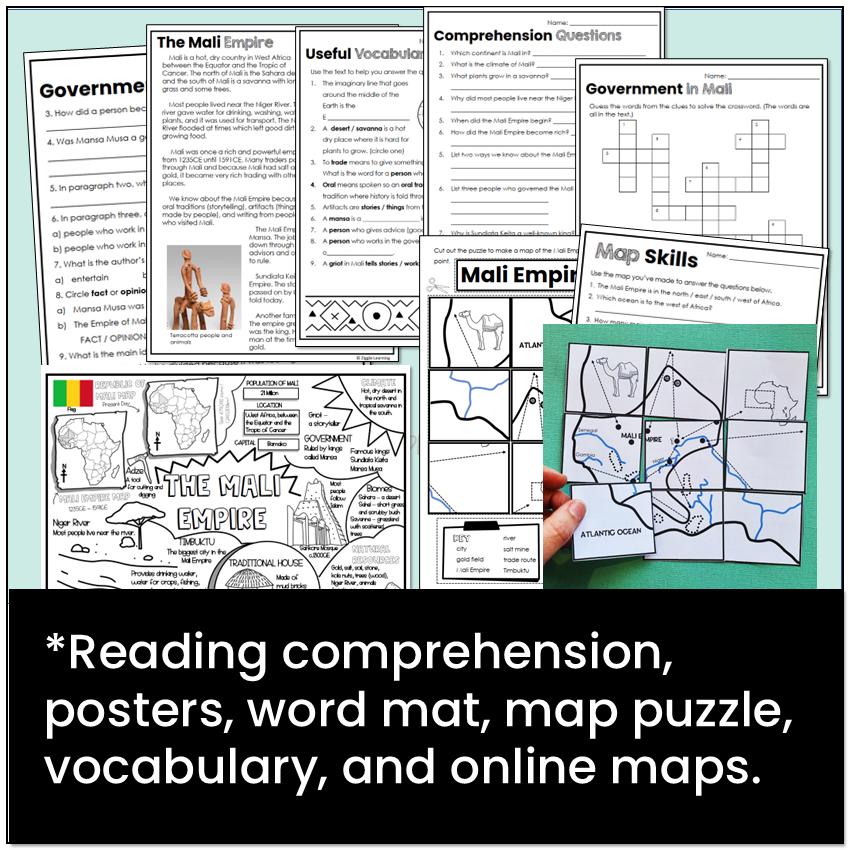Mali Empire History Activity Pack, Worksheets, Craft, Elementary ...