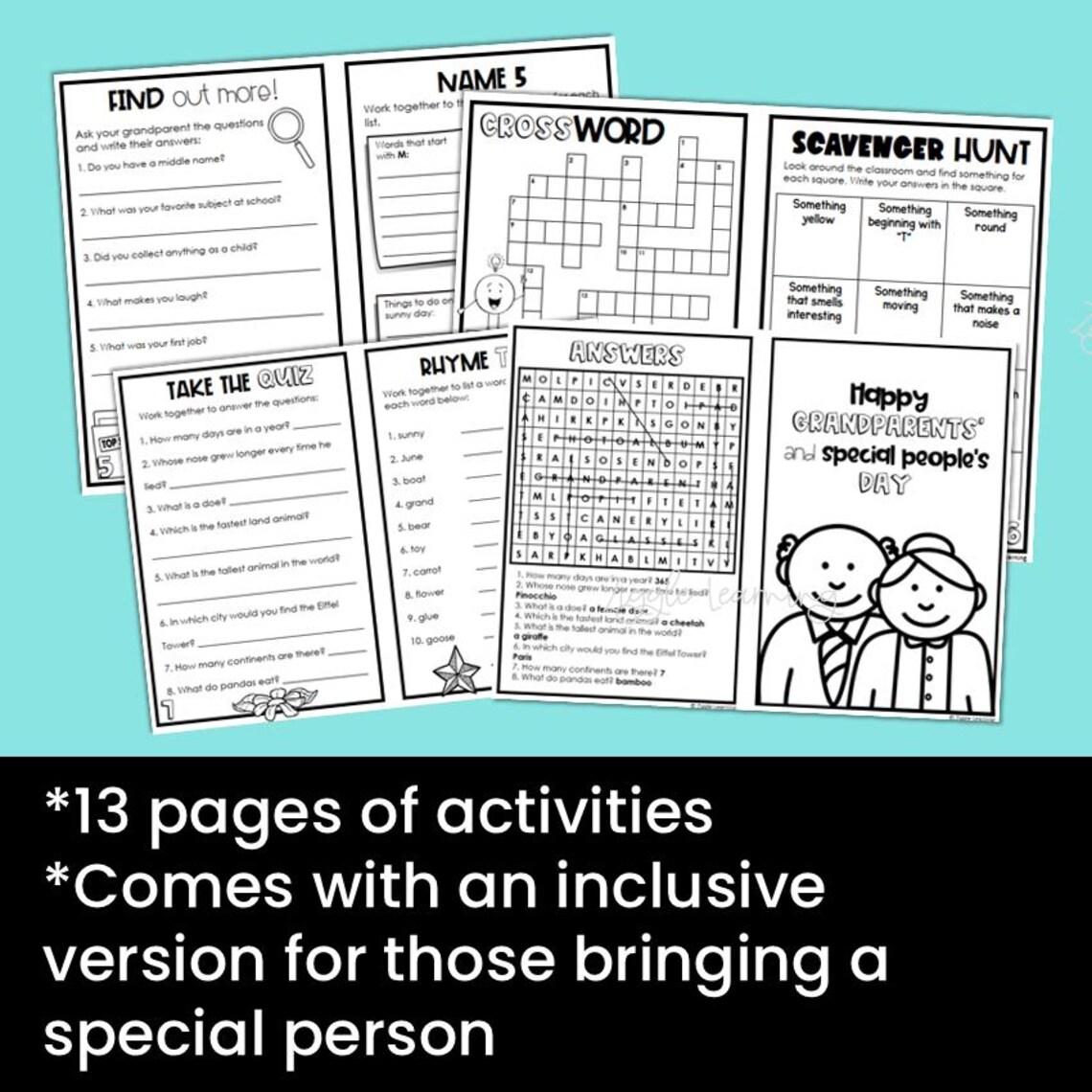 Grandparent's Day Activity Book, Printable Booklet, Classroom, Family ...