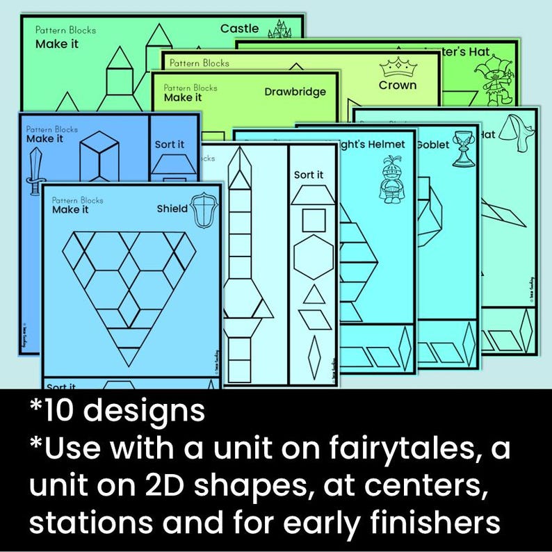 Printable Math Fairytale Pattern Block Mats, Task Cards, Design ...