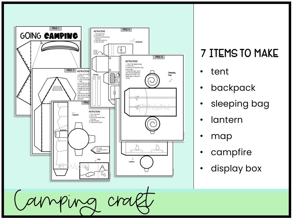 Printable Camp Craft Template, Camping Theme Activities, Summer Camping ...