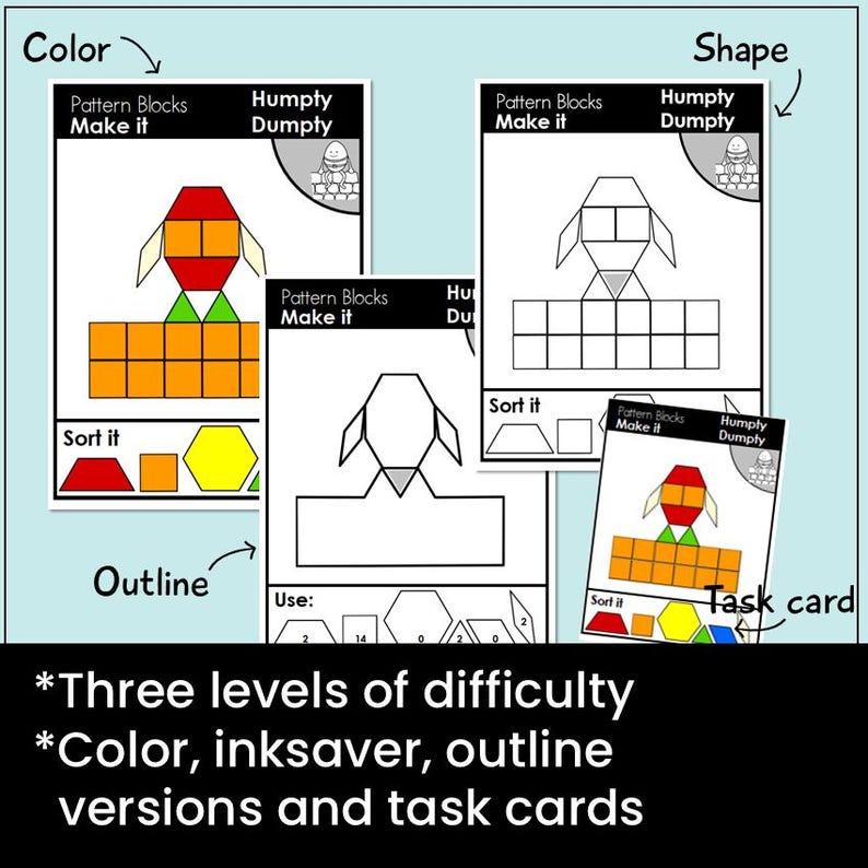 Printable Math Nursery Rhymes Pattern Block Mats, Task Cards, Design ...