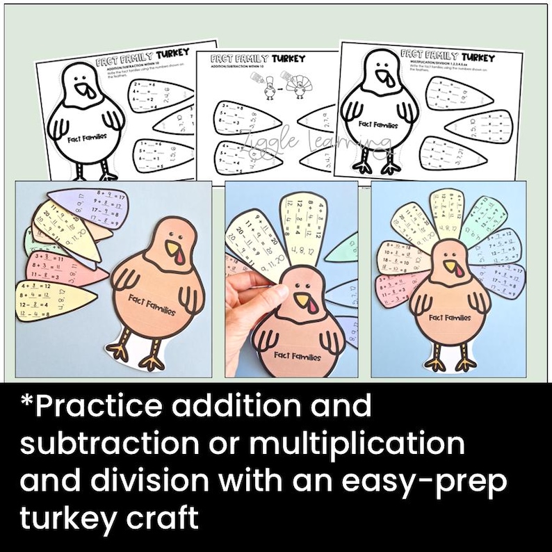 Printable Turkey Fact Families Craft, Thanksgiving Fall Math Activity ...