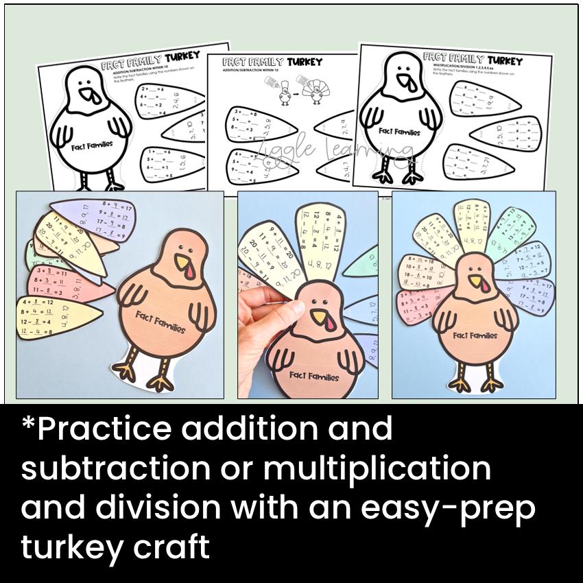 Printable Turkey Fact Families Craft, Thanksgiving Fall Math Activity ...