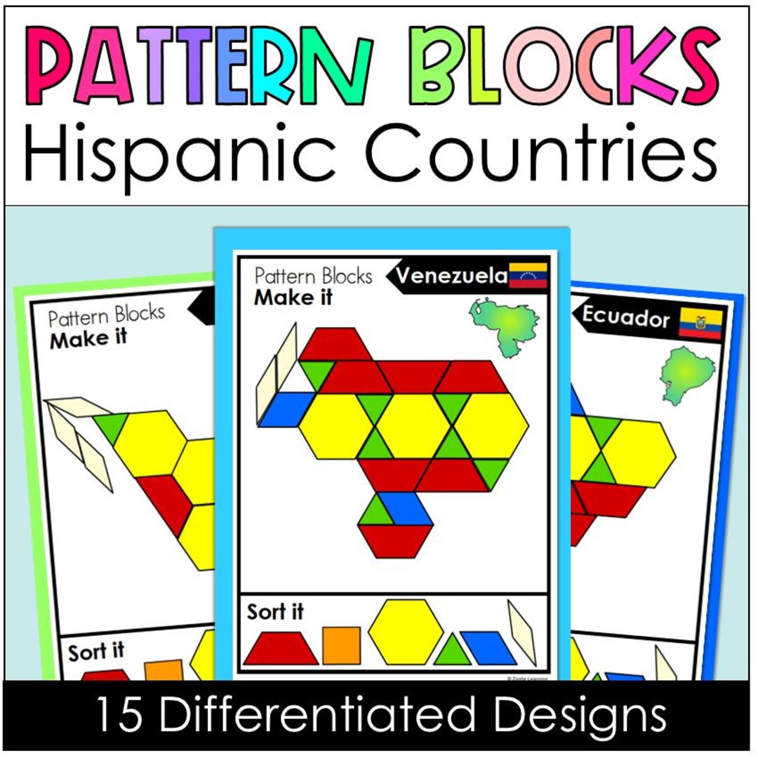 Printable Math Hispanic Countries Geography Pattern Block Mats, Task ...