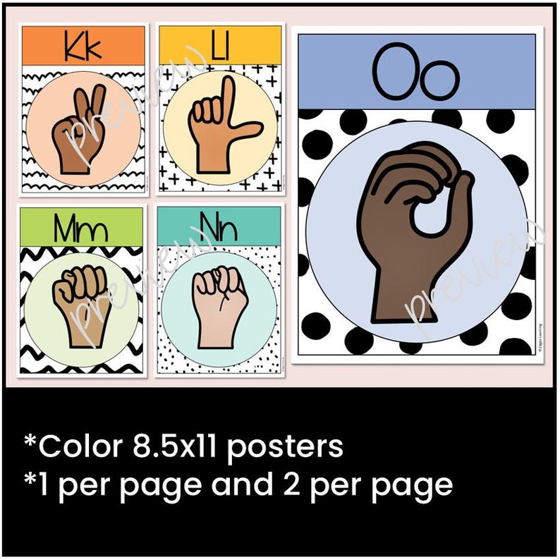 ASL American Sign Language Alphabet Brights Printable Posters Deaf ...